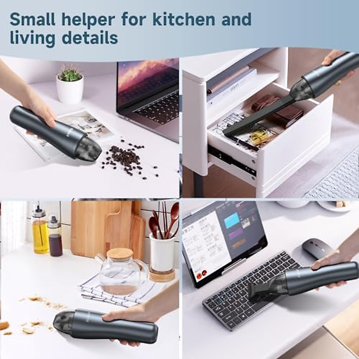 RUBOT Mini Vacuum, Cordless Handheld Vacuum Cleaner,7000Pa Powerful Suction,Portable Car Vacuum Rechargeable for Home/Car/Office-Misty Blue(P02)