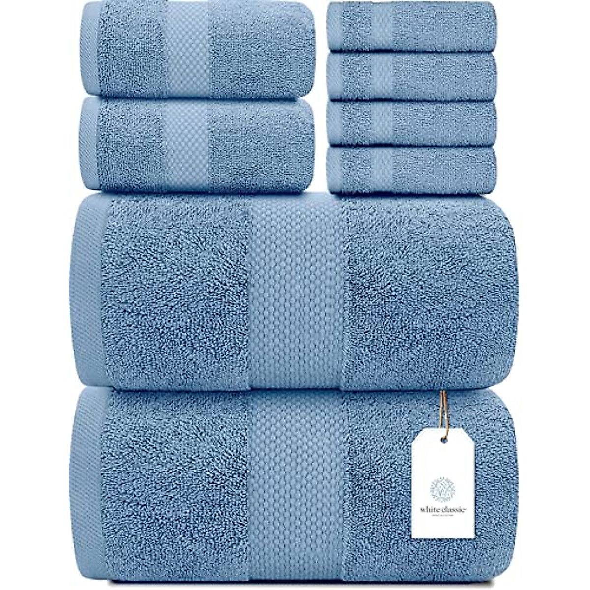 White Classic Luxury Light Blue Bath Towel Set Luxury Bath Mat | 2 Pack Luxury Bath Sheet | 2 Pack Bundle (Light Blue)