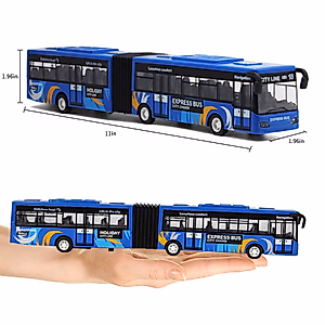 Crelloci City Bus Toy for Kids, Die Cast Alloy Pull Back Vehicles, Metro Articulated Electric Bus with Sounds and Lights, Model Cars Toys Educational Gift for Kids Boys Girls Ages 3+