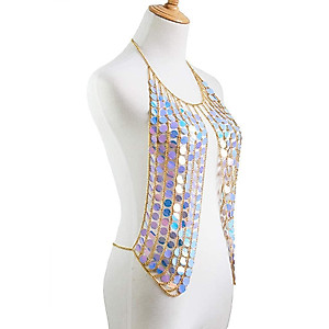 Yixin Women's Sexy Harness Waist Bikini Chain Bra Body Chain Shoulder Necklace for Women Color Sequin (Blue)