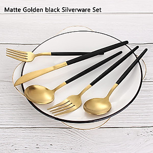 VANVRO Matte Black Gold Silverware Set, 20-Piece Stainless Steel Flatware Set, Satin Finish tableware Cutlery Set, Service for 4, Home and Restaurant, Dishwasher Safe