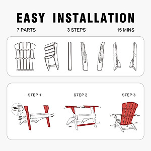 YARDCOM Adirondack Chair, 110°Ergonomics Plastic Extra Tall Adirondack Chairs, HDPE All-Weather Plastic Patio Outdoor Chair, High Foamed Polyethylene Fire Pit Chair(Red)