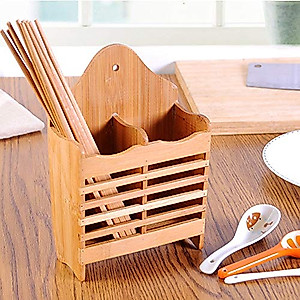 ZSQAI Bamboo Chopsticks Tube Chopsticks Cage Double Row Drain Basket Wall Mounted Chopsticks Rack