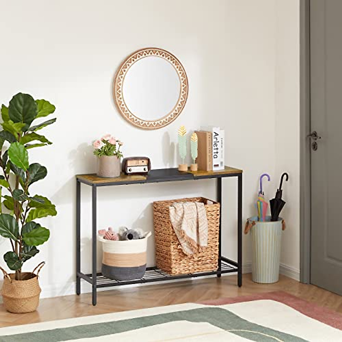 Lifewit 39.4" Console Entryway Table, 2-Tier Industrial Sofa Table with Storage Shelves for Hallway, Living Room,Bedroom, Metal Frame, Rustic Brown & Black, Easy Assembly