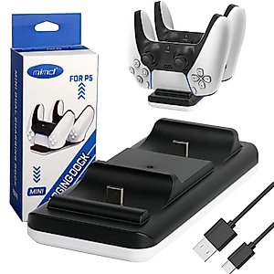 Dual Charger Station for PS5 Controller, Slim Portable Fast Charging Station Charger Dock for PS5/Playstation 5 Controllers with USB C Port Cable