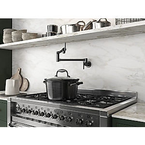 Braccia Series 24" Wall Mounted Pot Filler in Gunmetal Black | 24” Reach Spout Solid Brass Two Handle Dual Shut-Off Valve Double Joint Swing Arm Wall Mount Kitchen Folding Faucet | KF-AZ258GM