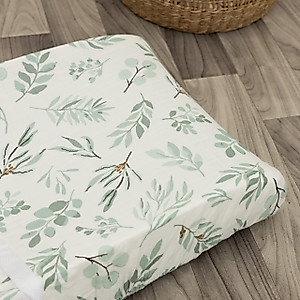 Organic Muslin Changing Pad Cover - Fitted Baby Changing Mat, Soft and Breathable, Eucalyptus Leaves, 16”x32”
