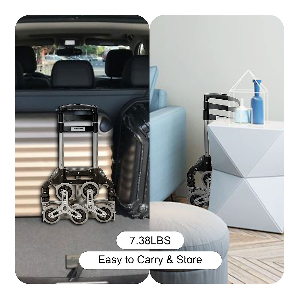 Stair Climber Dolly Cart, Folding Cart with 6 TPR Wheels, 180 LBS Capacity Heavy-Duty Aluminum Alloy Trolley Cart with 4 Extra Wheel, Foldable Furniture Dolly Shopping Cart for Package Delivery (Blue)