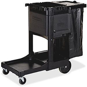 Rubbermaid Commercial Products-1861430, Executive Series Janitorial and Housekeeping Cleaning Cart with Locking Cabinet, Wheeled with Zippered Black Vinyl Bag, Black , 38" x 21.8" x 46"