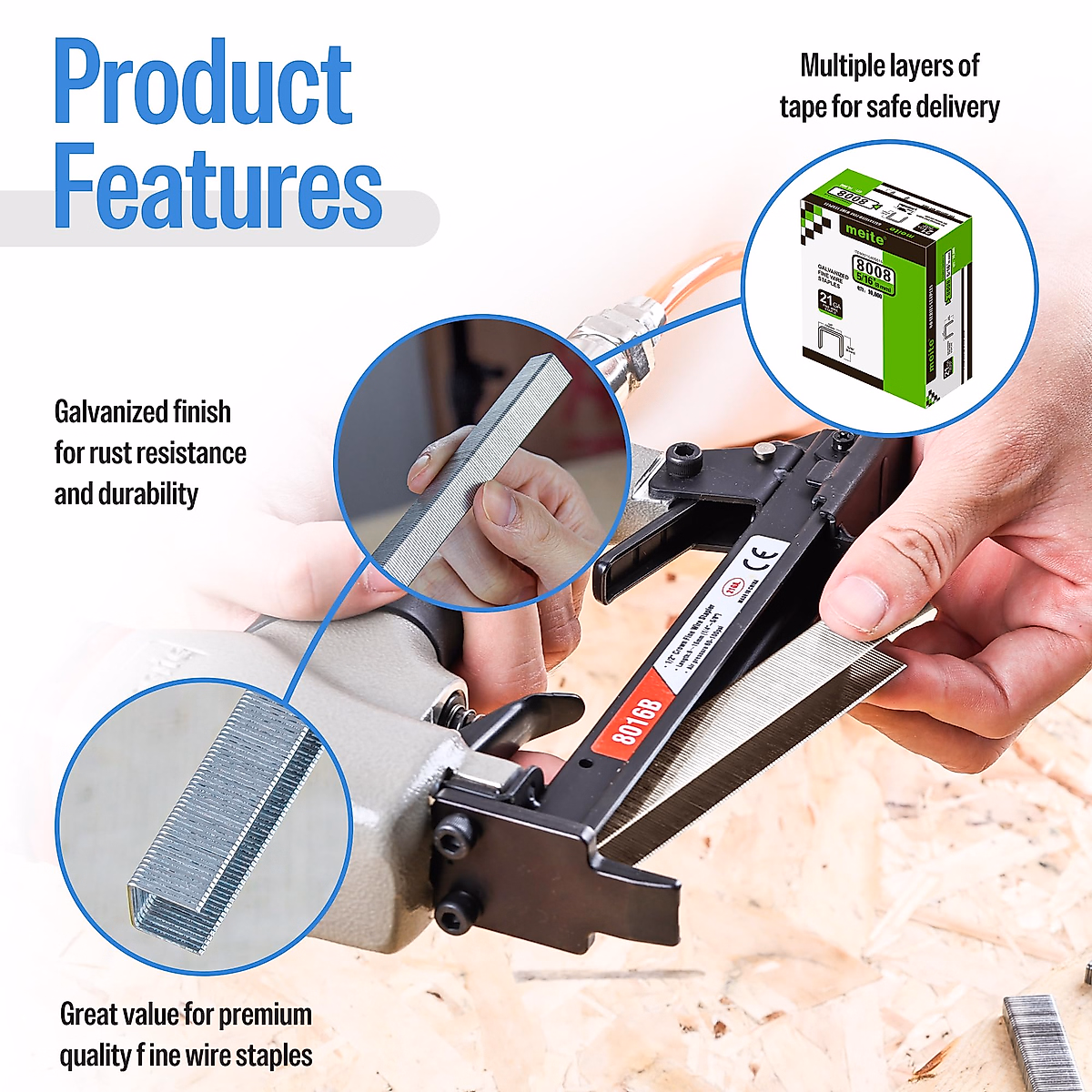 meite 21 Gauge 1/2-Inch Crown with 5/16-Inch Length Upholstery Staples Galvanized Fine Wire Staples Compatible for MT8016 Stapler (10,000 Pcs/Box)