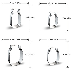 Mason Jar Cookie Cutter Shapes Baking Set - 3 Inch & 4 Inch - 4 Pieces Milk Bottle Honey Jar Pot Shaped Biscuit Stainless Steel Metal Molds Cutters for Kitchen Baking Halloween Christmas Cookie Cutter