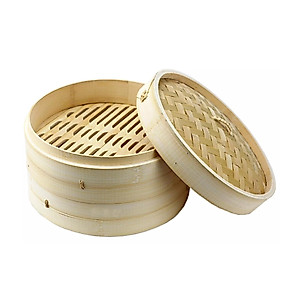 JapanBargain 2221, Bamboo Steamer Basket 6 inch Chinese Food Rice Vegetable Dim Sum Buns Chicken Meat Seafood Dumpling Steamer, 6-inch