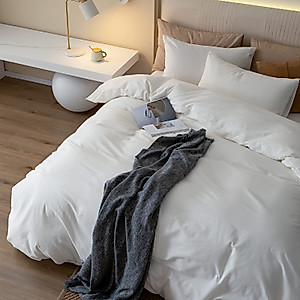 JIYUAN 100% Washed Cotton Duvet Cover Set Comfy Simple Style Soft Breathable Textured Durable Linen Feel Bedding for All Seasons King, Off White