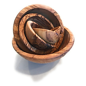 ORCHARD HARDWOODS Nesting Set of 6 Artisan Olive Wood Serving Bowls. Unique Handmade Decorative Serve-ware for Fruit, Salad, Snacks, Condiments, Any Food. Small Mini Bowl 2" to Large 5.5-6.5"