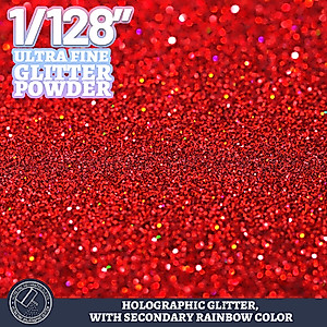 LEOBRO Red Glitter, Glitter, 180g/6.35oz Holographic Ultra Fine Glitter, 1/128" Resin Glitter Powder, Metallic Iridescent Glitter for Resin Tumblers Hair Body, Christmas Glitter for Crafts