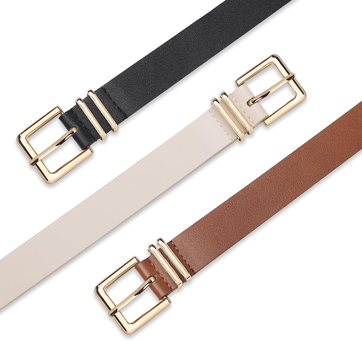 UnFader Pack 3 Women Belts for Jeans Pants, Fashion Gold Buckle Leather Belts