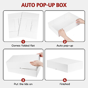 ZORRITA 10 Pack White Gift Boxes with Lids, 17 x 11 x 4 Inch Extra Deep Shirt Boxes Robe Boxes, Auto Pop-up Boxes for Clothes Presents