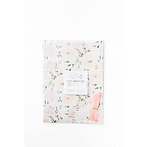 Itsy Belle Studio Wedding Wrapping Paper and ribbon set with tags - Flower wrapping paper sheets, Baby Shower wrapping paper birthday girl, Bridal Shower Wrapping Paper, Floral Wrapping Paper kit Qty: 3 - 27” x 39” baby wrapping paper sheets + 3 Meters of
