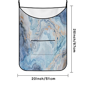 Hanging Laundry Bag Blue Marble with Over Door Hooks Durable Space Saving Laundry Bag Wide Open Top