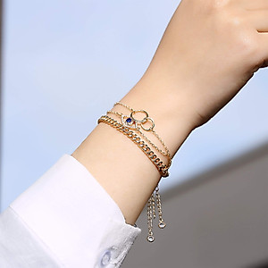 Layered Evil Eye Bracelets for Women, 14K Gold Filled Delicate CZ Evil Eye Bracelet layering Gold Cuban Chain bracelet Infinity Circle Dainty Evil Eye Bracelets for Women Jewelry