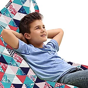 Ambesonne Flamingo Lounger Chair Bag, Horizontal Triangles Geometrical Frames with Exotic Beach Elements Mosaic Design, High Capacity Storage with Handle Container, Lounger Size, Multicolor