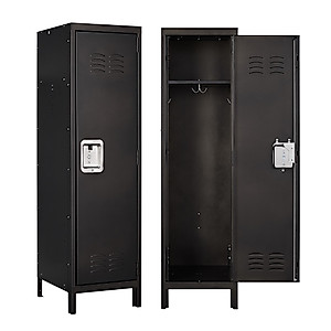 Anxxsu Metal Storage Locker, Lockable Employees Metal Locker with Door, 55" Height Steel Locker for Home, School, Office, Gym (Retro Black)