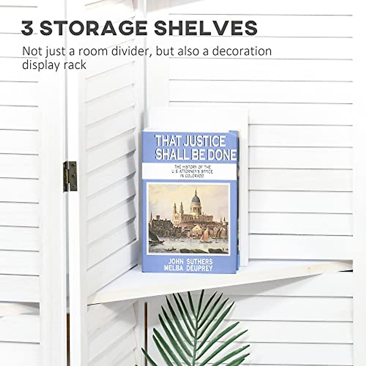 HOMCOM 4 Panel 67" Tall Wood Privacy Screen Room Divider with 3 Display Shelves, and Folding Storage for Bedroom or Home Office, White