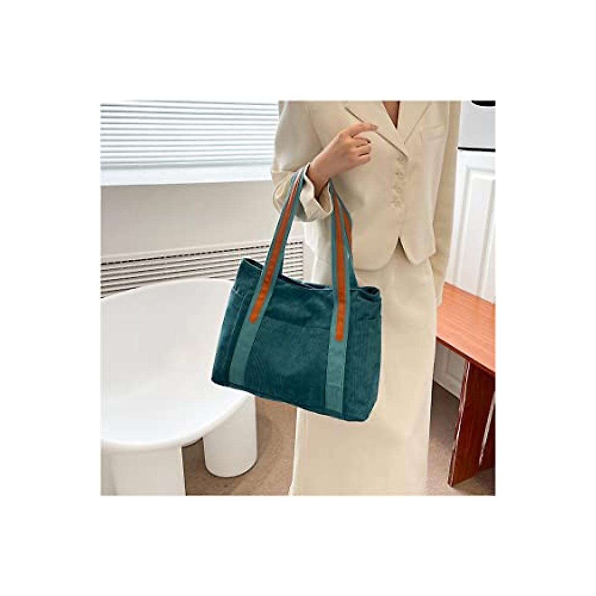 Ulisty Women Corduroy Pockets Tote Bag Casual Shoulder Bag Daily Shopping Bag Fashion Handbag green