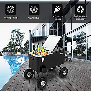 VINGLI 80 Quart Wagon Rolling Cooler Ice Chest, w/Long Handle and 10" Wheels, Portable Beach Patio Party Bar Cold Drink Beverage, Outdoor Park Cart on Wheels (Black-Wagon)