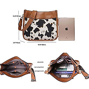 Women Shoulder Crossbody Bag Vintage Handbags Purse with Leopard Guitar Strap Medium Satchel Hobo Bag, Cow Pattern