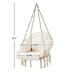 SONGMICS Hanging Chair, Hammock Chair with Large, Thick Cushion, Swing Chair, Holds up to 264 lb, for Terrace, Balcony, Garden, Living Room, Scandinavian, Shabby Chic, Cloud White UGDC042M01