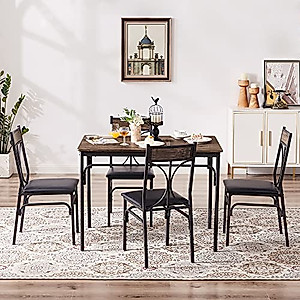 VECELO 5 Piece Kitchen Table Room,Dinette,Breakfast Nook,Industrial Style, Dining Set for 4, Retro Brown