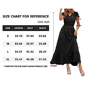PRETTYGARDEN Womens Boho Short Sleeve V Neck Ruffle Tiered Maxi Dress Swiss Dot Smocked Dress Beach Long Dress (Large, Black)