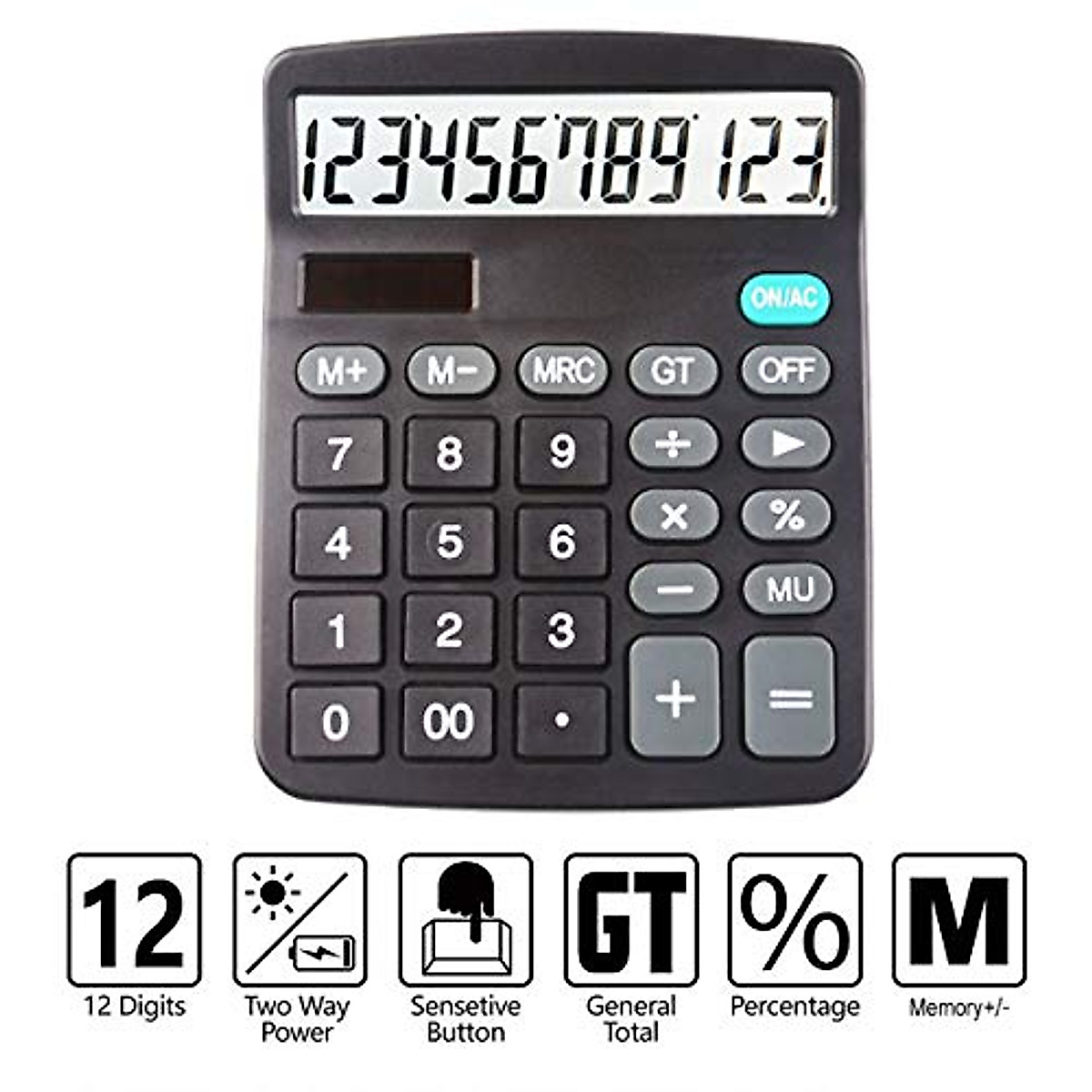 Desk Calculators Large Display 2 Pack,Solar Calculator, Basic Calculator with 12 Digits & Big button,Office calculator(Black)
