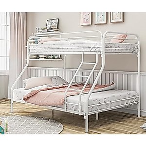 EMKK Twin Over Full Metal Bunk Bed with Ladder & Safety Guard Rails,Low Bunkbeds w/Sturdy Steel Slat Support, for Kids Teens Adults,Space Saving, No Box Spring Need