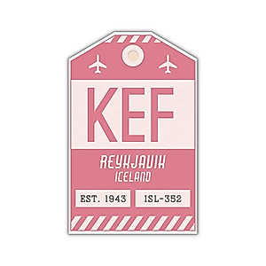 KEF Reykjavik Iceland Luggage Tag Sticker/Airport Code Baggage Decal/Collectible Travel Decor/Vintage Inspired Design (Pink)