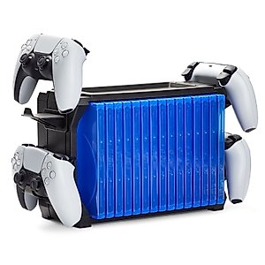 ionX Video Game Storage Stand for Blu-Ray and Game Cases, Fits 4 Controllers, Holds 15 Cases (Black)