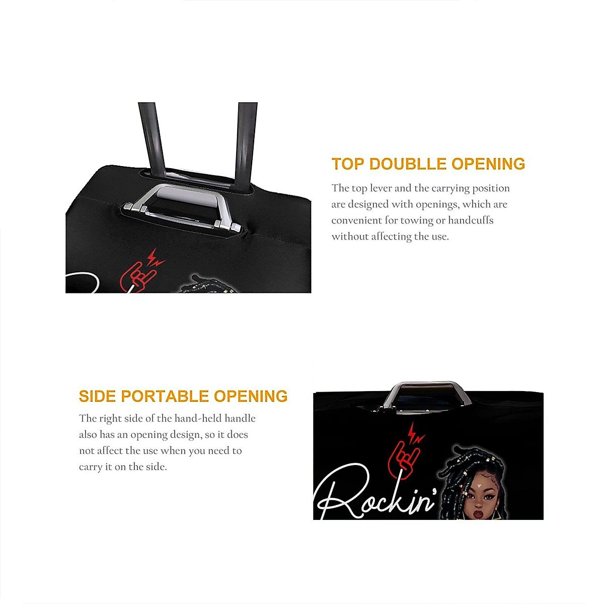 Hepmant Travel Suitcase Protector African American Woman Elastic Protective Washable Luggage Cover With Concealed Zipper Suitable For 18-32 Inch 【M (for 22-24 inch luggage)】