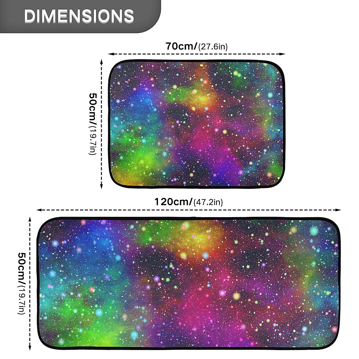 Colorful Galaxy Kitchen Mat [2 PCS] Cushioned Anti-Fatigue Kitchen Rug, Waterproof Non-Slip Kitchen Mats and Rugs Set for Kitchen, Floor Home, Office, Sink, Laundry,19.7"x47.2"+19.7"x27.6"