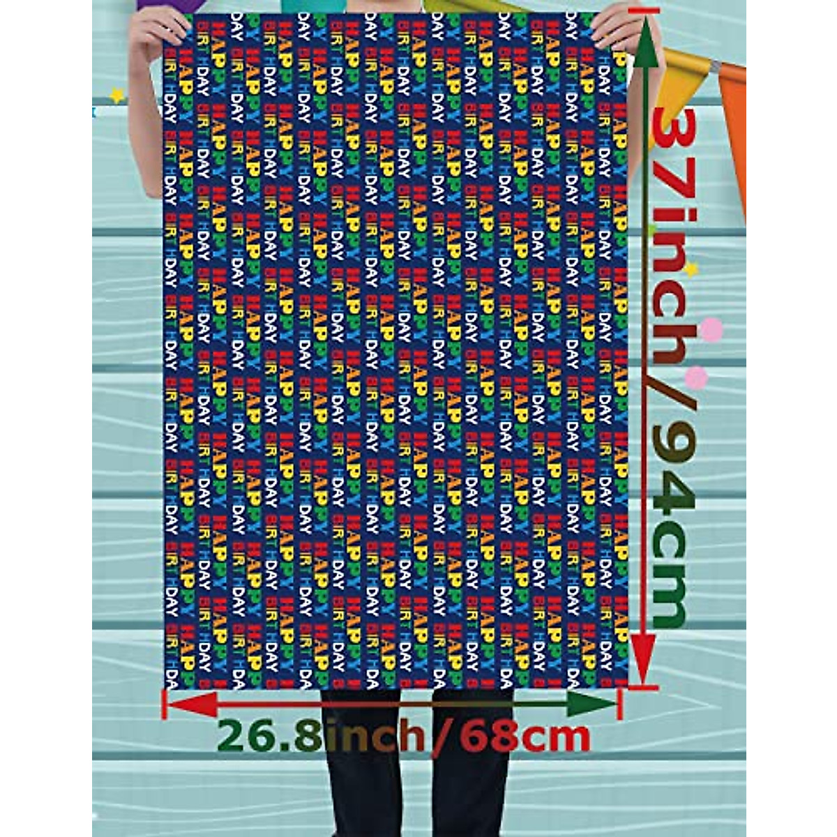 U'COVER Birthday Wrapping Paper 6 Large Sheet Happy Birthday Gift Wrapping Paper for Kids Boys Girls Men Women Baby Shower 3 Style Colorful Birthday Greeting Gift Wrap Paper Folded Flat 27 * 37inch