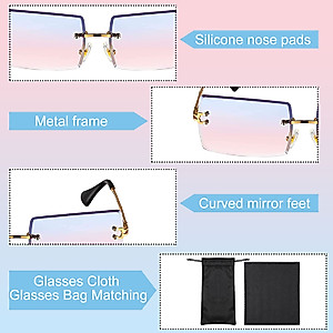 Konohan 8 Sets Rimless Rectangle Sunglasses Vintage Transparent Rectangle Glasses Eyewear Frameless Square Glasses(Classic Color)
