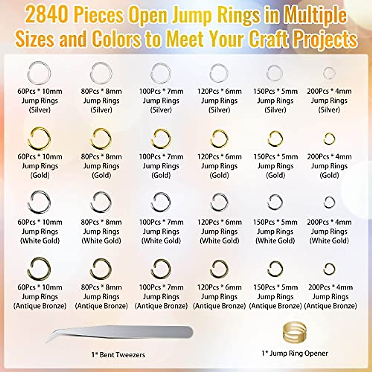 2840 Pieces Jump Rings for Jewelry Making, Shynek Open Jump Rings for Jewelry Making Supplies, Crafts and Keychains(4mm 5mm 6mm 7mm 8mm 10mm)