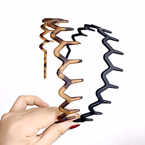 Ycfish Hairband 2PCS, Shark Tooth Zig-zag Headband with Teeth, Plastic Wavy Hair Comb Headband for Women, Men, Girls, Unisex-Adults, Black