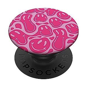 aesthetic trippy pink liquid swirl dripping smile face PopSockets Standard PopGrip