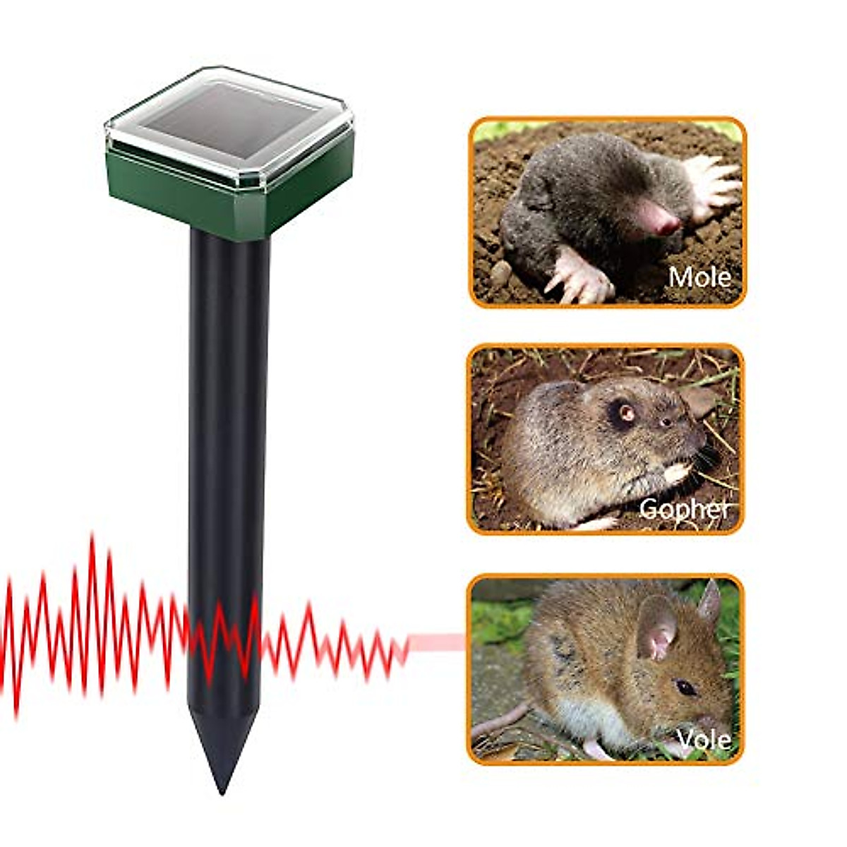 TM Marketplace Solar Sonic Mole Repellent 4 Pack Gopher Repellent Groundhog Detergent Protect Outdoor Lawn and Garden