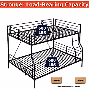FUSVZ Metal Full XL Over Queen Bunk Beds for Adults, Heavy-Duty Bunk Bed Full XL Over Queen Size with Ladder for Kids Boys Girls Teens, Convertible to 2 separate beds, Weight capacity: 600 lbs (Black)