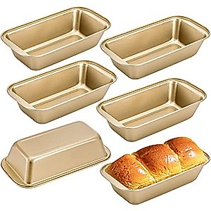 Lawei 6 Pack Nonstick Loaf Pan, 8.5 x 4.3 Inch Carbon Steel Kitchen Baking Bread Pan, Bread and Toast Baking Mold with Easy Grips Handles, Metal Bakeware Pan for Breads, Meatloaf, Gold