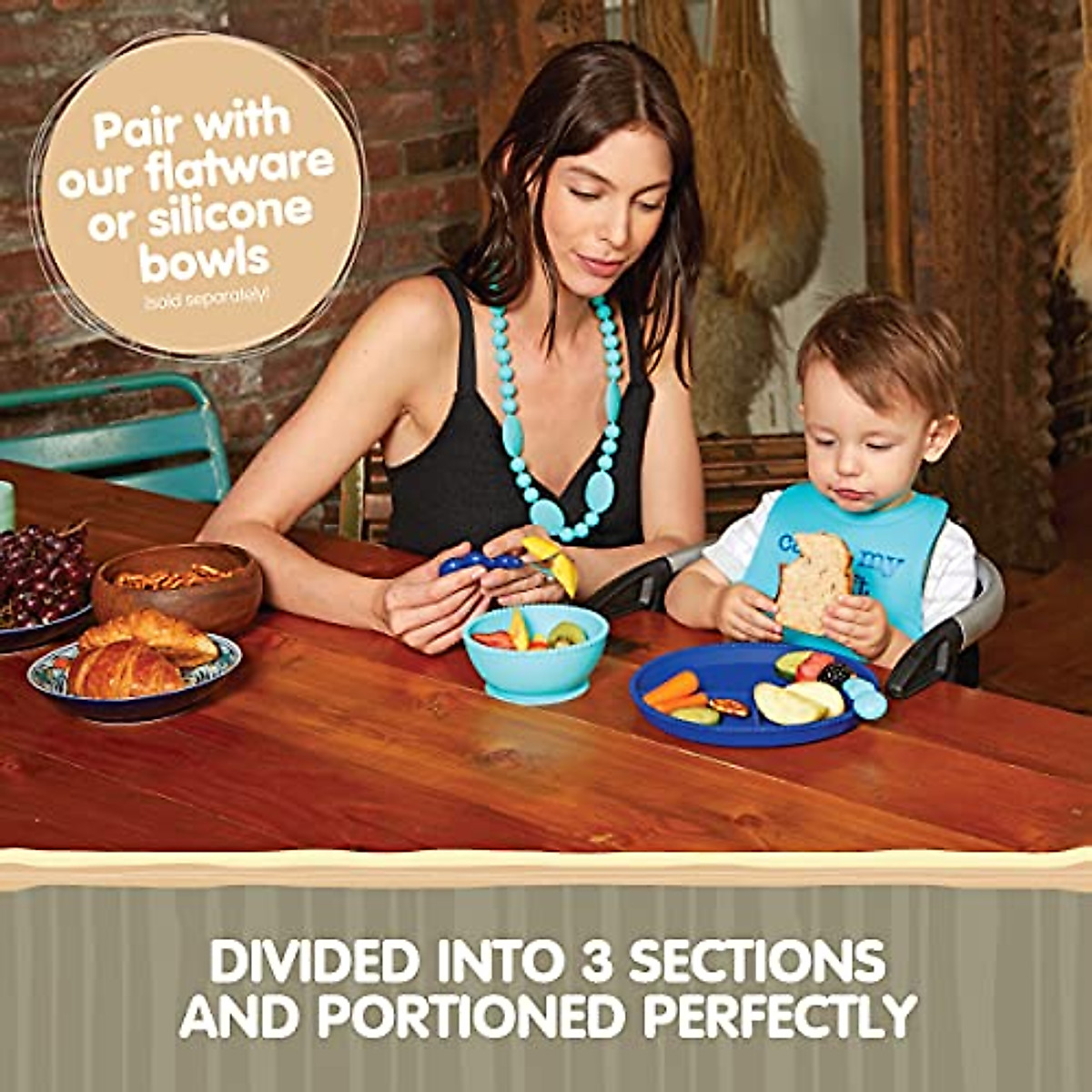 Chewbeads Silicone Divided Plates - Set of 2 - Non Slip Toddler and Baby Plates - Dishwasher, Microwave & Freezer Safe Silicone Plates for Baby - 100% Silicone, BPA Free & Phthalate Free