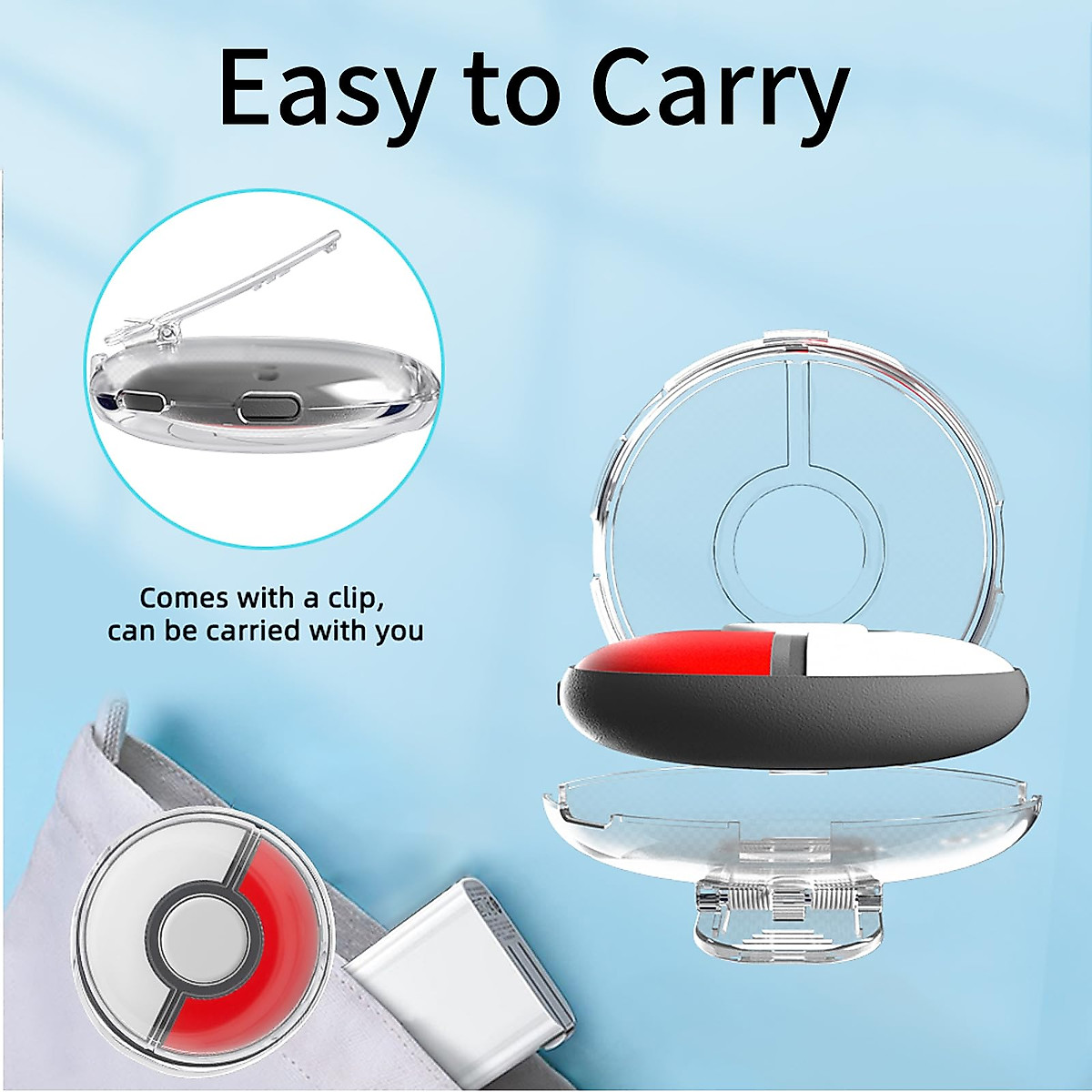 Teyomi 2 in 1 Carrying Case for Pokémon GO Plus + 2023 with Carabiner, Clear Hard Case for Pokemon Go Plus Plus with Clip, Protective Shockproof Hardshell Portable Organizer with Hand Strap(Black)