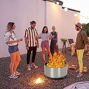 27" Portable Stainless Steel Smokeless Fire Pit with Removable Stand and Ash Pan - For Camping, Backyard, Patio